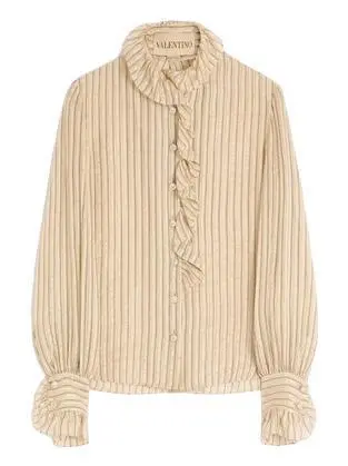 Valentino Garavani Seersucker Lamé Shirt With Stripetease Pattern - Brown