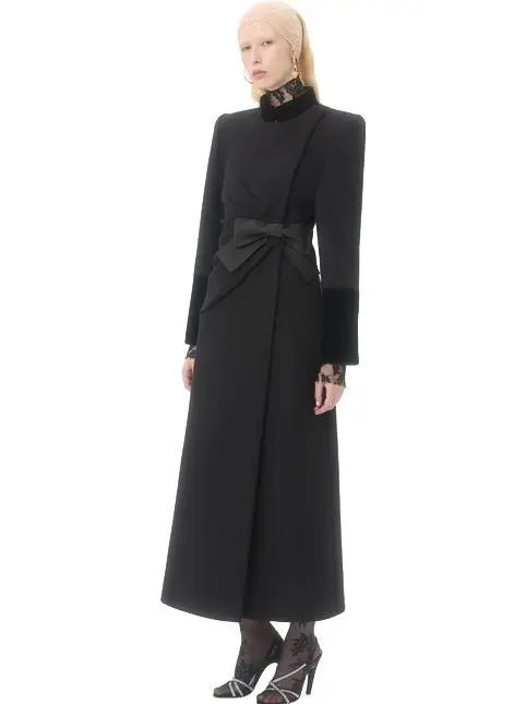 Valentino Garavani Compact Drap Coat With Bow - Black