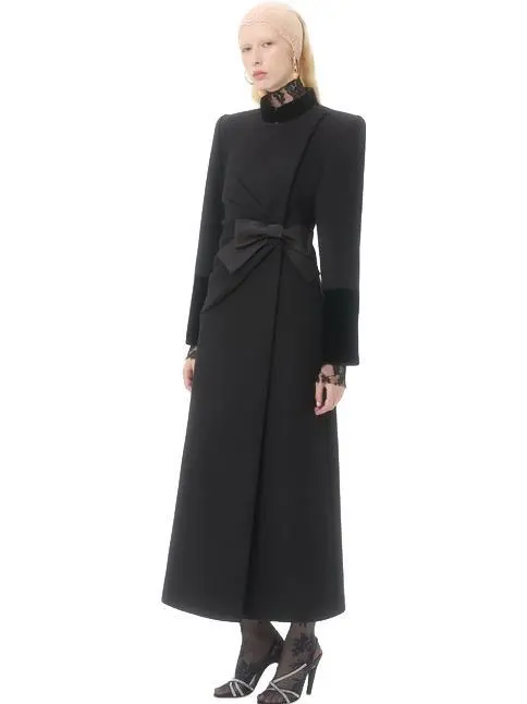 Valentino Garavani Compact Drap Coat With Bow - Black