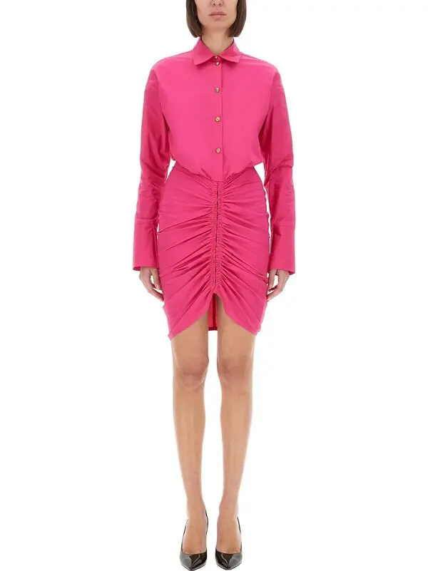 Versace Chemisier Ruffled Dress - Fuchsia
