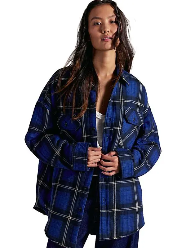 Denimist Cpo Shacket - Printed Blue/black Plaid