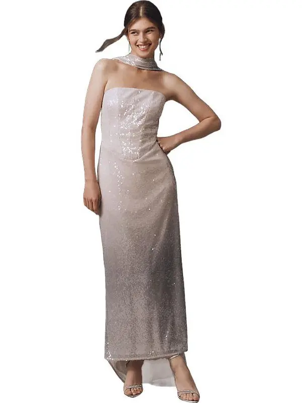 Bhldn Strapless Sequin Maxi Dress - White Dahlia