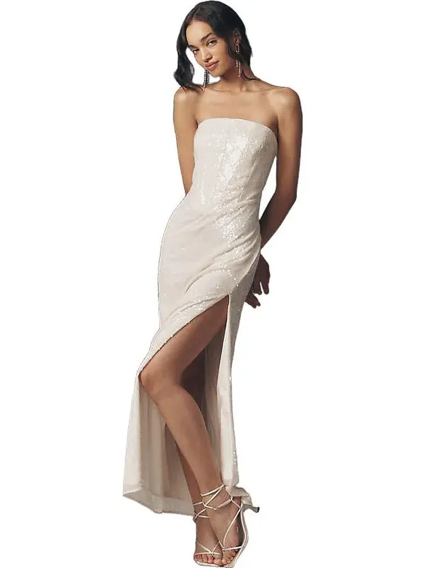 Bhldn Strapless Sequin Maxi Dress - White Dahlia