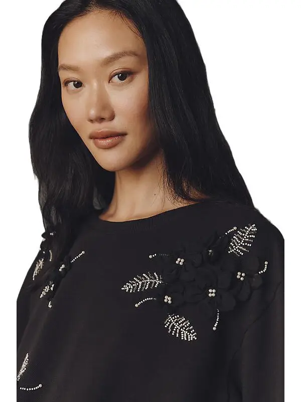 Anthropologie Embellished Crew-neck Sweatshirt - Black Onyx