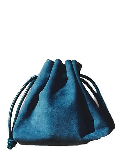 Anthropologie Cinched Suede Faux Fur Bucket Bag - Light Blue