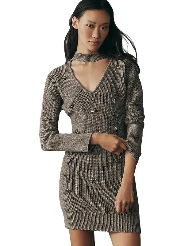 Endless Rose Cutout Mini Sweater Dress - Heather Grey