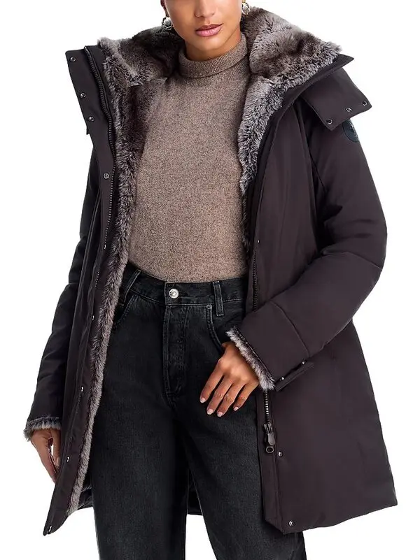 SAVE THE DUCK Faux Fur Trim Hooded Coat - Brown Black