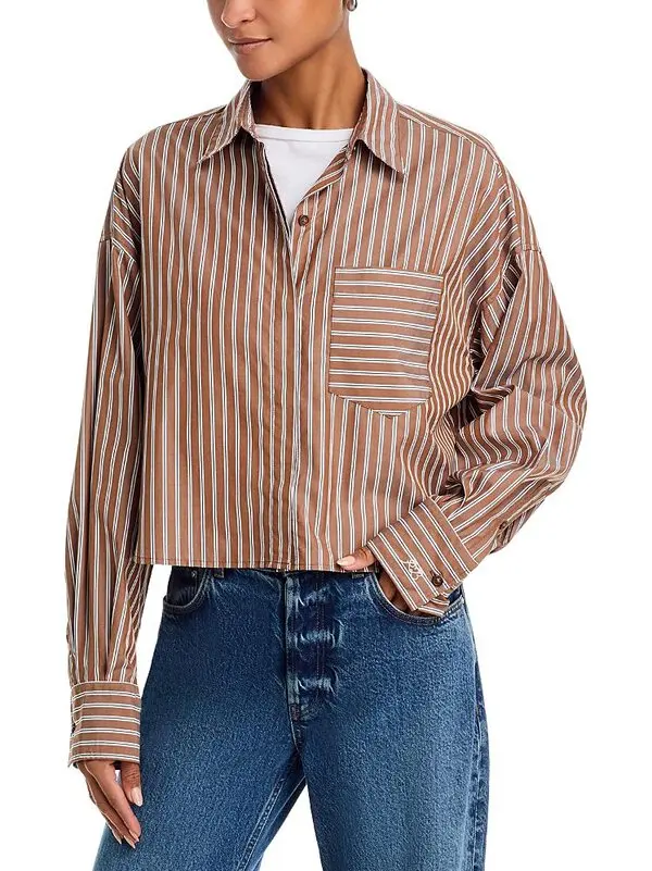 Rag & Bone Marin Cropped Stripe Shirt - Tan Stripe