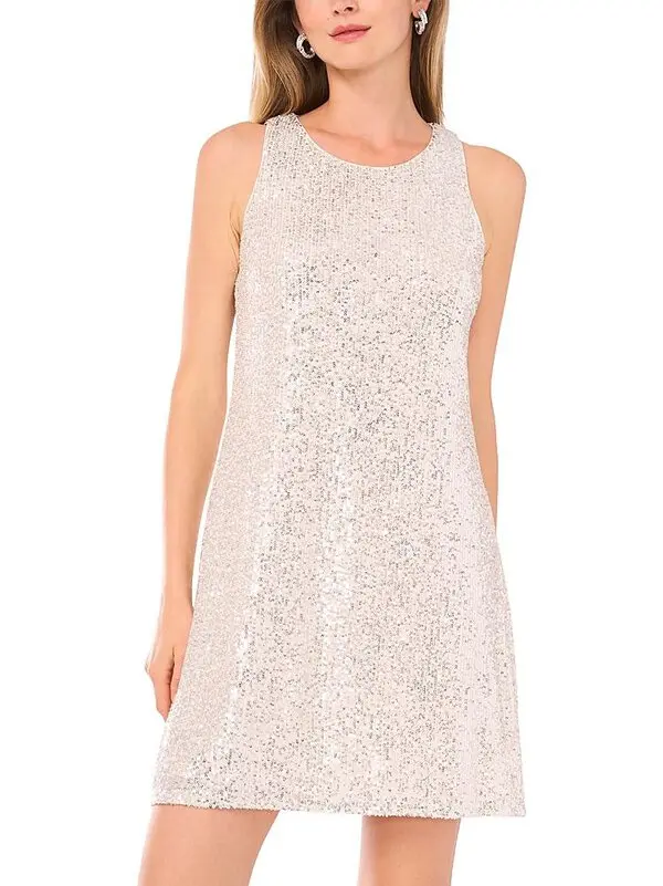 Vince Camuto Sleeveless Sequin Shift Dress - Silver