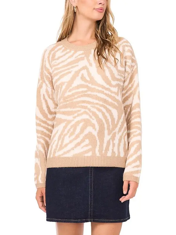 Vince Camuto Zebra Print Crewneck Sweater - Coastal Beige