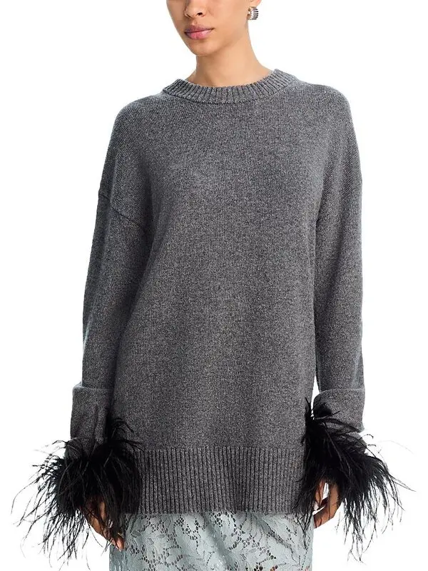 A.L.C. Wilda Feather-trimmed Sweater - Medium Heather Grey