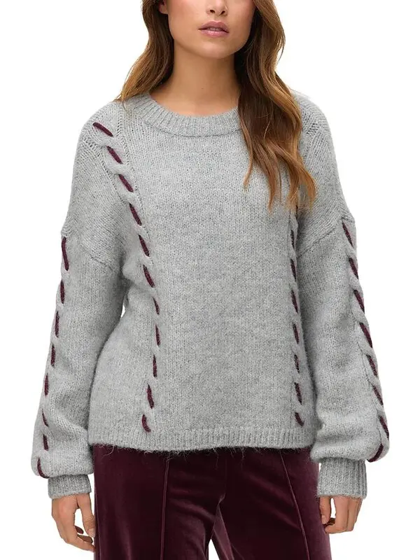 Vero Moda Long Sleeve Handstitch Pullover Sweater - Light Grey