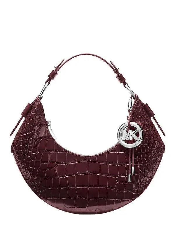 Michael Kors Koa Croc Embossed Leather Shoulder Bag - Oxblood