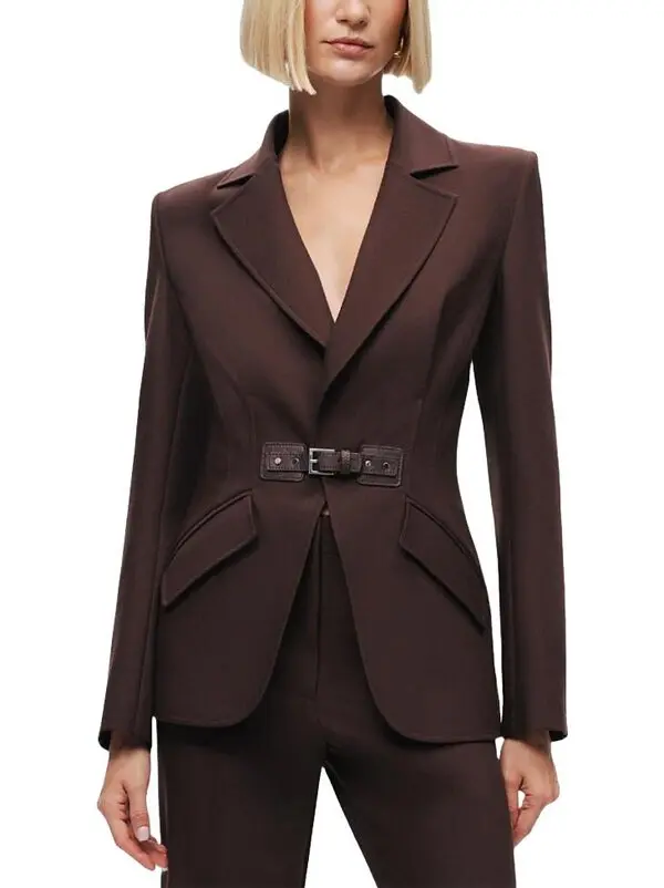 NOCTURNE Belted Tailored Blazer - Dark Brown