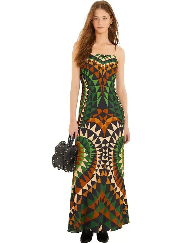 Farm Rio Heart Deco Lenzing Ecovero Viscose Maxi Dress - Heart Deco Green