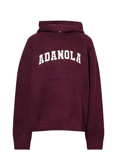 ADANOLA Logo-embroidered Cotton And Wool-blend Hoody - Dark Cherry/marshmallow
