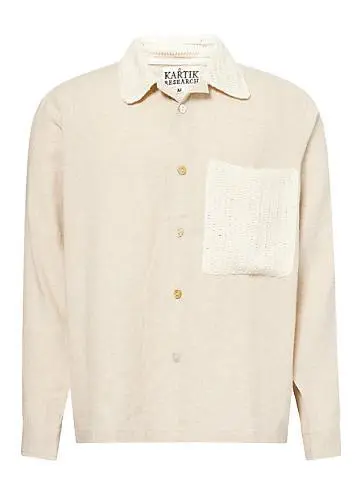 KARTIK RESEARCH Crochet Pocket Long-sleeve Cotton Shirt - Beige