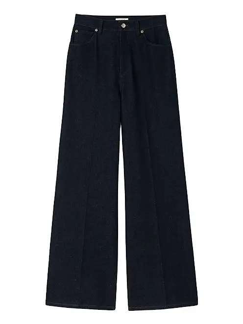 Sandro Wide-leg Mid-rise Jeans With Raw Finish - Blue Jean
