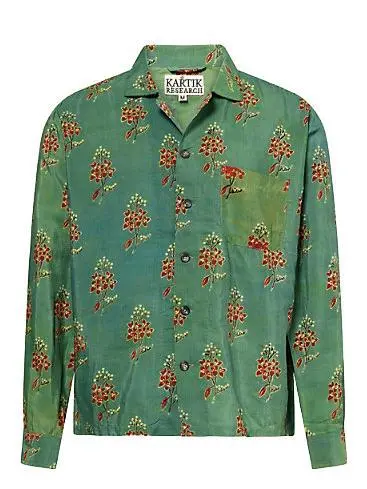 KARTIK RESEARCH Floral-print Silk Shirt - Emerald/red