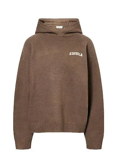 ADANOLA Logo-embroidered Cotton And Wool-blend Hoody - Drk Cocoa Brwn/mrshmllw