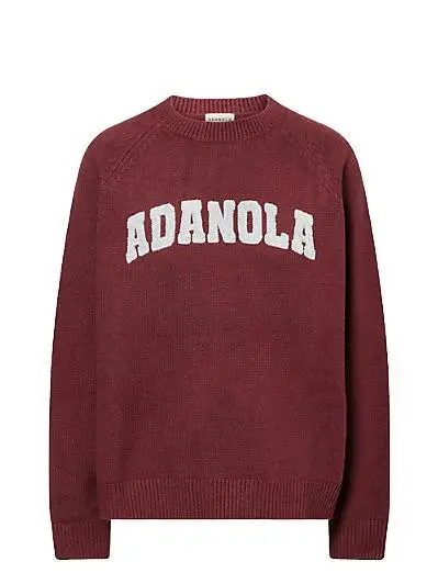 ADANOLA Varsity Boucle-logo Cotton And Wool-blend Oversized Jumper - Burgundy/light Grey Mel