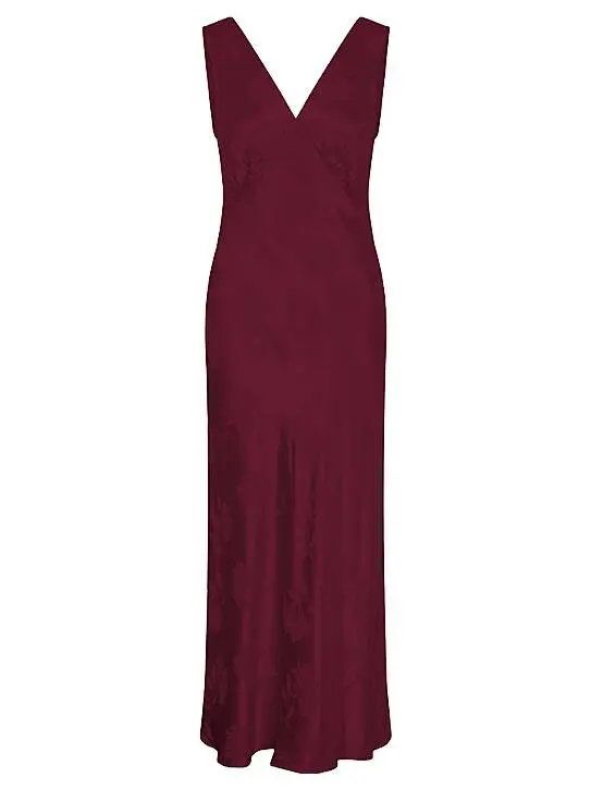 OMNES Iris Jacquard Satin Maxi Dress - Deep Wine