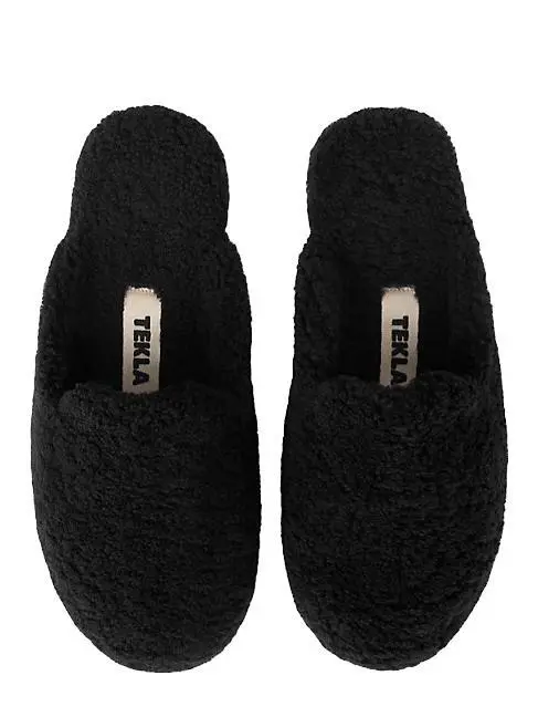TEKLA Cushioned Shearling Slippers - Black