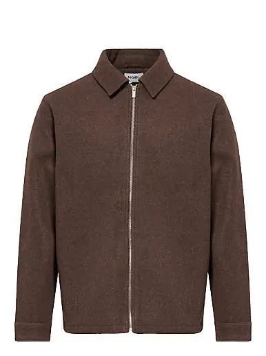 NOBL Felted Zip-up Jacket - Dark Brown
