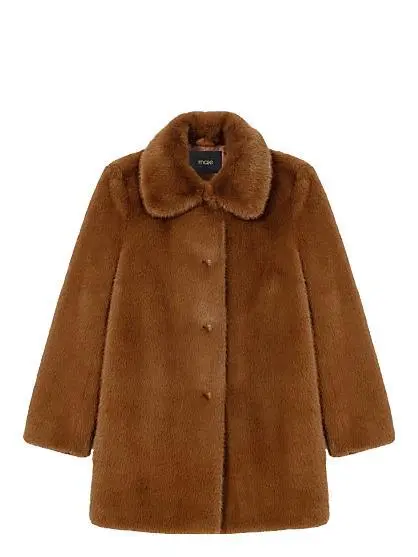 Maje Collared Mid-length Faux-fur Coat - Brown