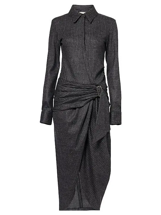 Isabel Marant Rosalie Stripe Wool-blend Midi Dress - Anthracite