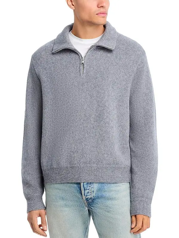 FRAME Wool And Cotton Zip Up Sweater - Grey Melange