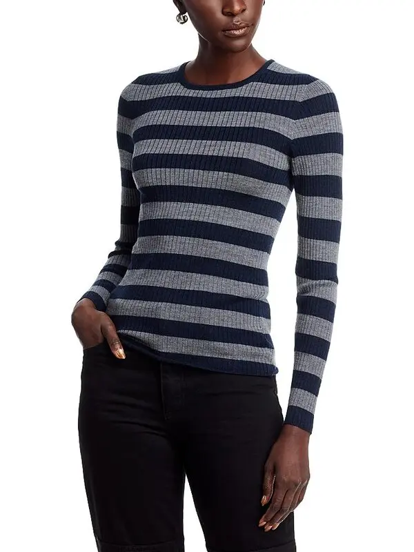 Majestic Filatures Wool Striped Long Sleeve Sweater - Marine/gris Chine