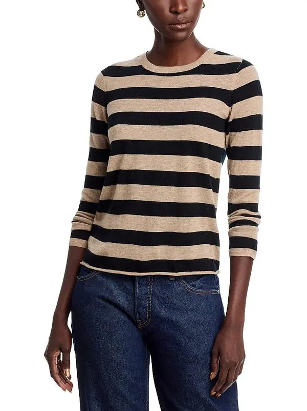 Majestic Filatures Cashmere Stripe Long Sleeve Sweater - Ficelle / Noir
