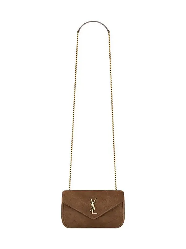 Saint Laurent Loulou Mini Suede Shoulder Bag - Brown Coffee