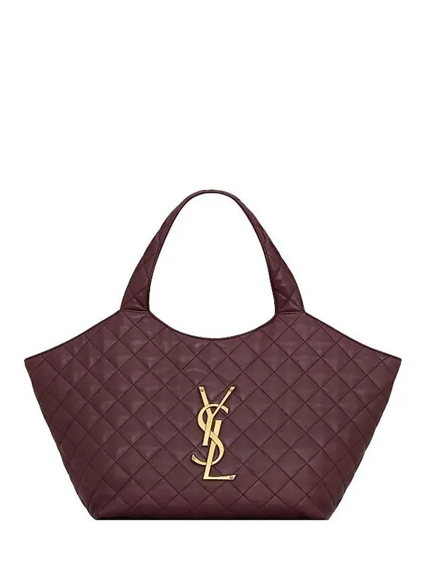 Saint Laurent Icare Medium Tote In Quilted Nappa - Rouge Cabernet