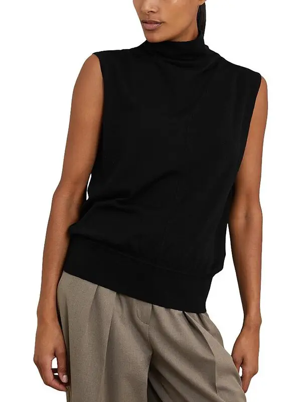 REISS Harper Slouch Neck Sleeveless Wool Top - Black