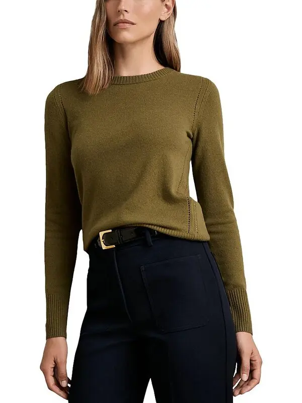REISS Anya Crewneck Jumper - Khaki Green