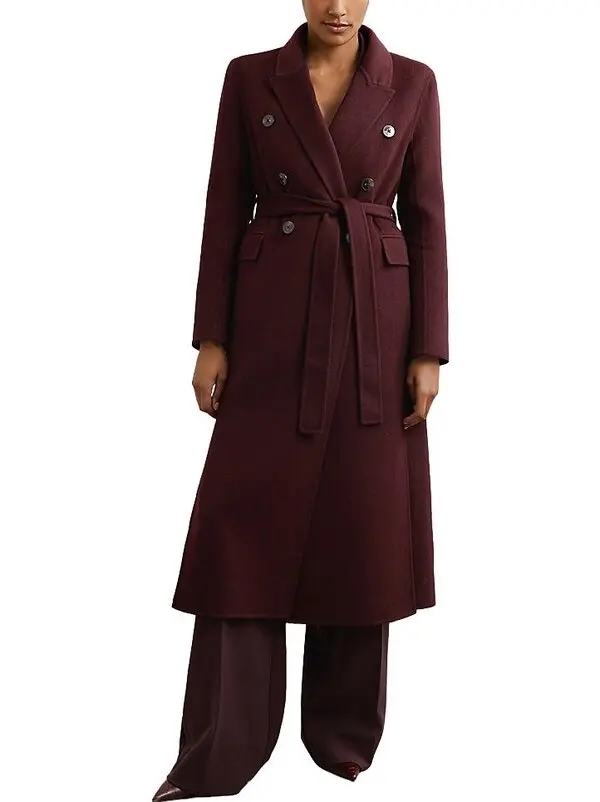 REISS Wool-blend Double-breasted Coat - Burgundy