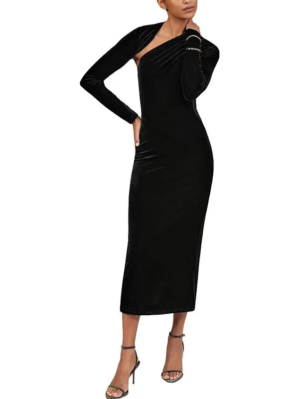 REISS Kass Sheer Paneled Velvet Midi Dress - Black