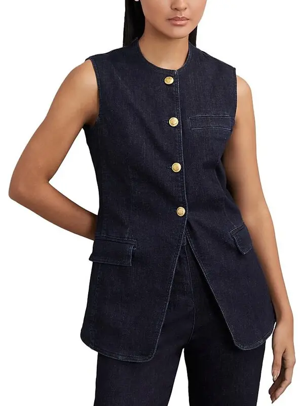 REISS Athe Denim Waistcoat - Dark Blue