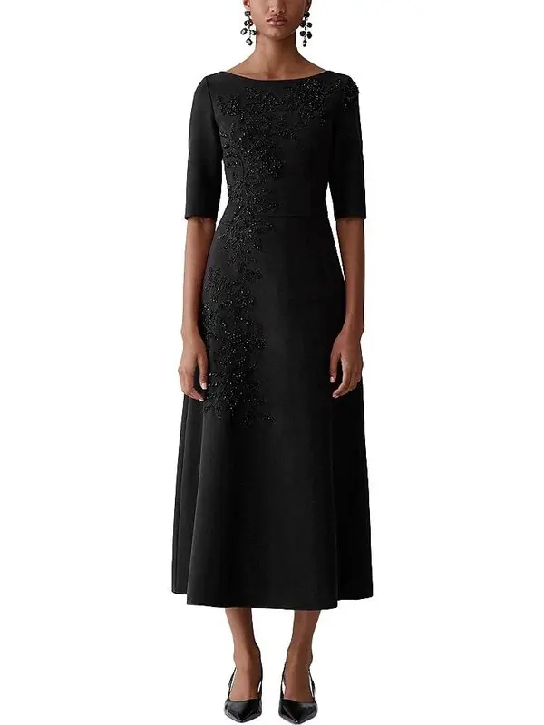 Carolina Herrera Embellished Boat Neck Dress - Black