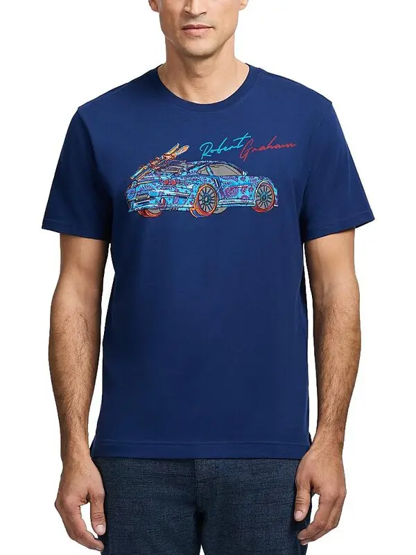 Robert Graham Road Trip Cotton Graphic Tee - Navy