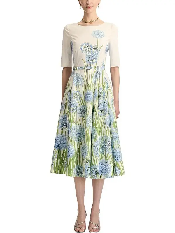Oscar De La Renta Allium Print Belted Dress - Blue/white