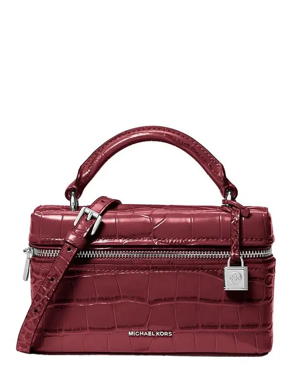 Michael Kors Jana Extra Small Croc Embossed Leather Top Handle Crossbody - Oxblood