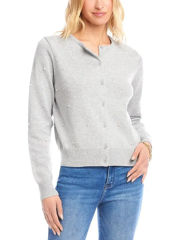 Karen Kane Faux Pearl Trim Cardigan - Gray
