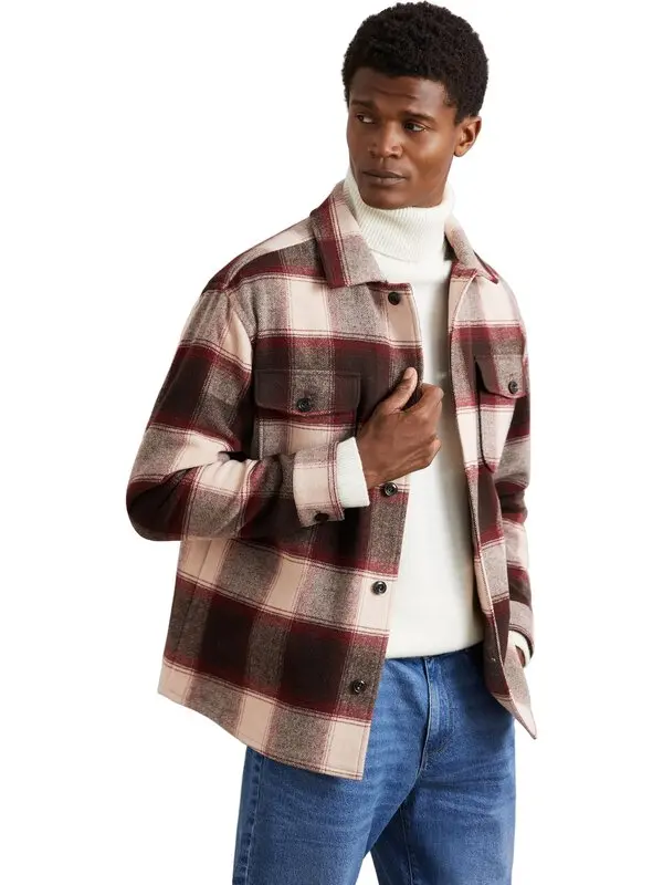 REISS Mcfadden Wool-blend Check Overshirt - Bordeaux