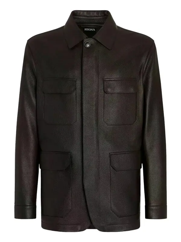 Zegna Leather Flap-pockets Jacket - Brown