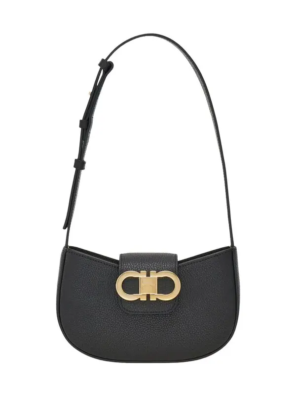 FERRAGAMO Double Gancini Mini Shoulder Bag - Black