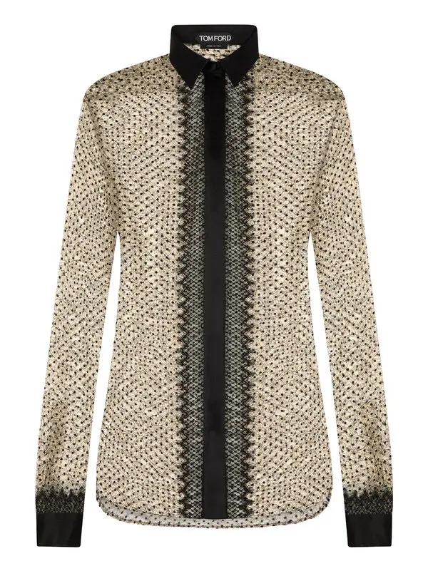 TOM FORD Flocked Polka-dot Lace Shirt - Nude