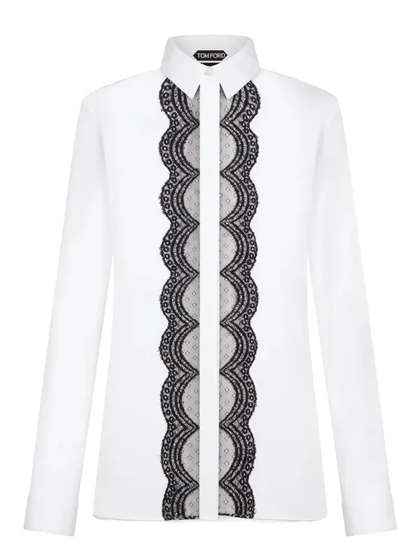 TOM FORD Lace-trimmed Cotton-silk Poplin Shirt - White